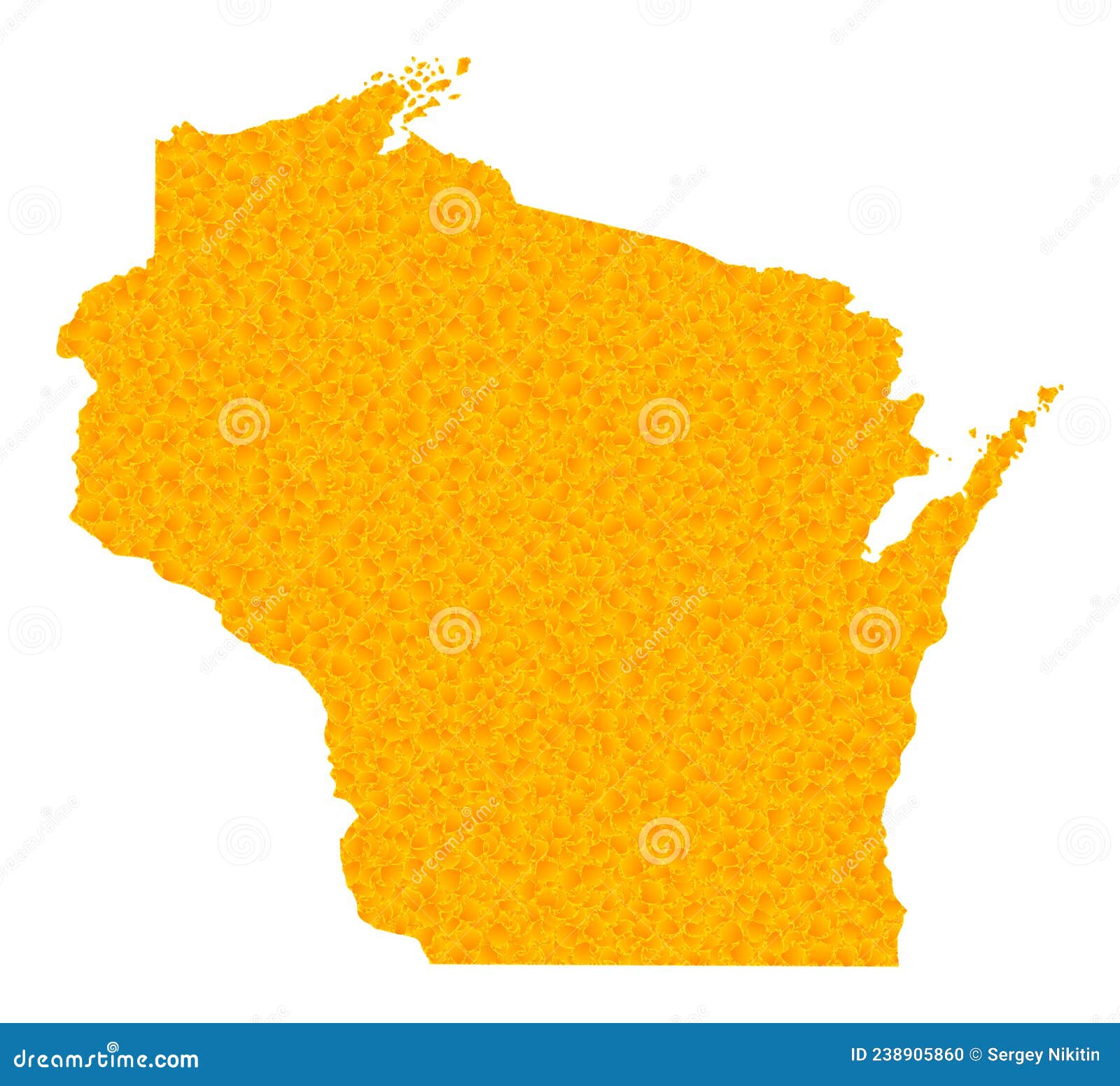 Golden Vector Map of Wisconsin State Stock Vector - Illustration of ...