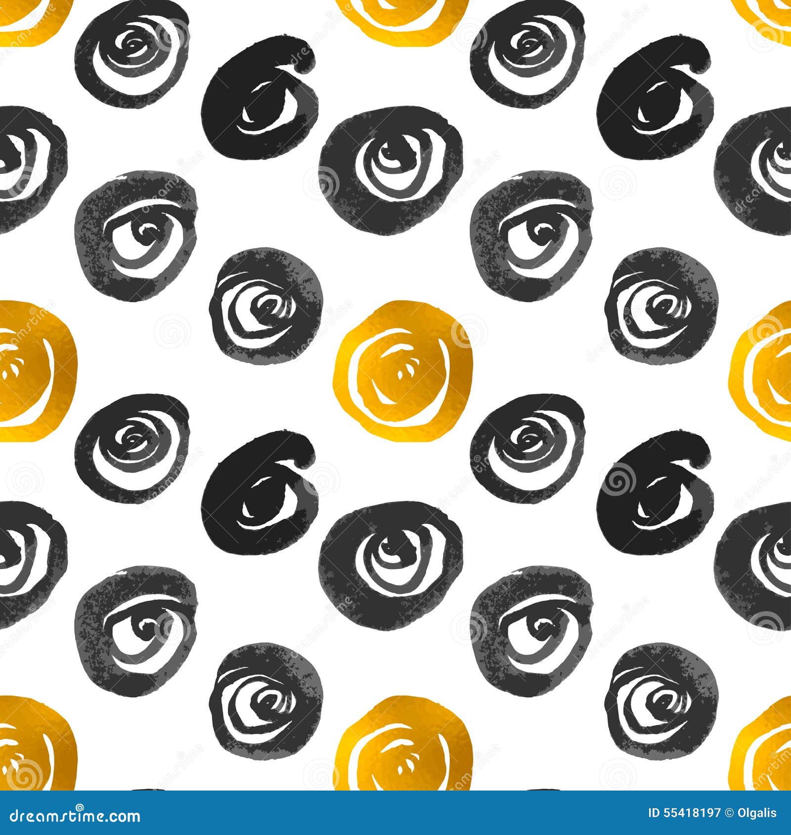 Golden Vector Painted Shape Pattern, Hand Drawn Watercolor Brush Stock ...