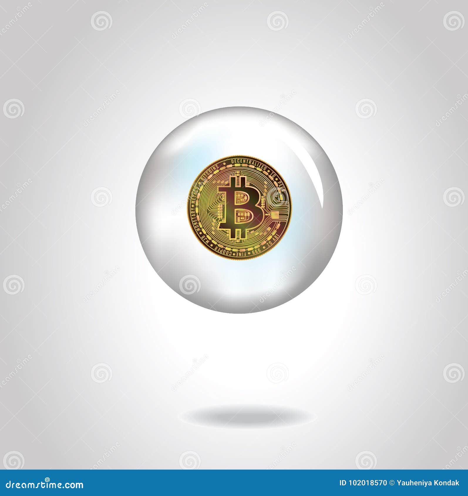 Golden Vector Realistic Coin with Bitcoin Symbol in Soap Bubble. Eps10 ...