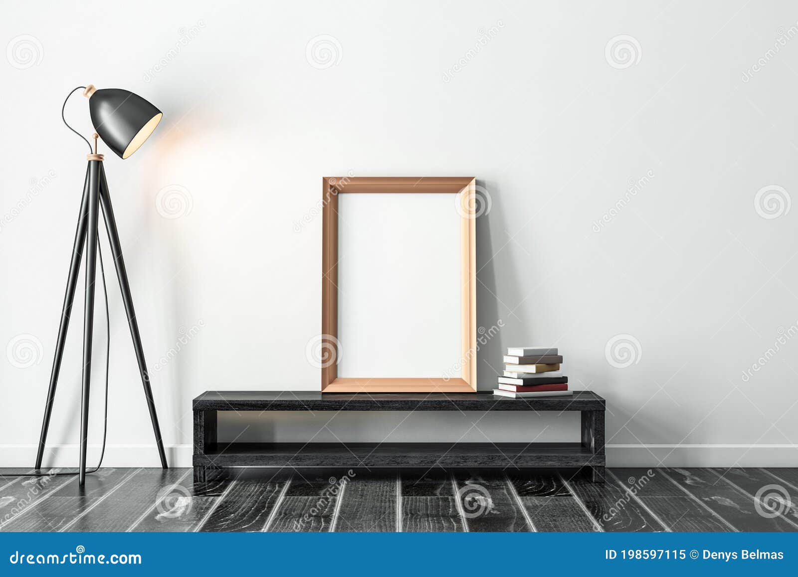 Golden Vertical Frame Mockup Standing on the Console with Modern Floor ...
