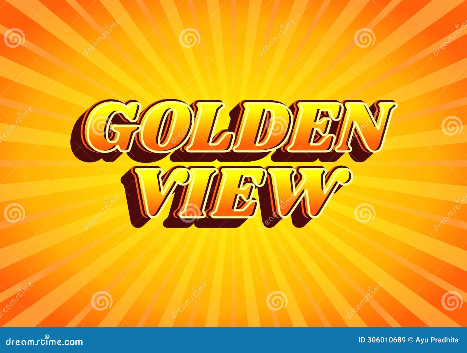 Golden View. Text Effect in Gradient Yellow Orange Color, 3D Look ...
