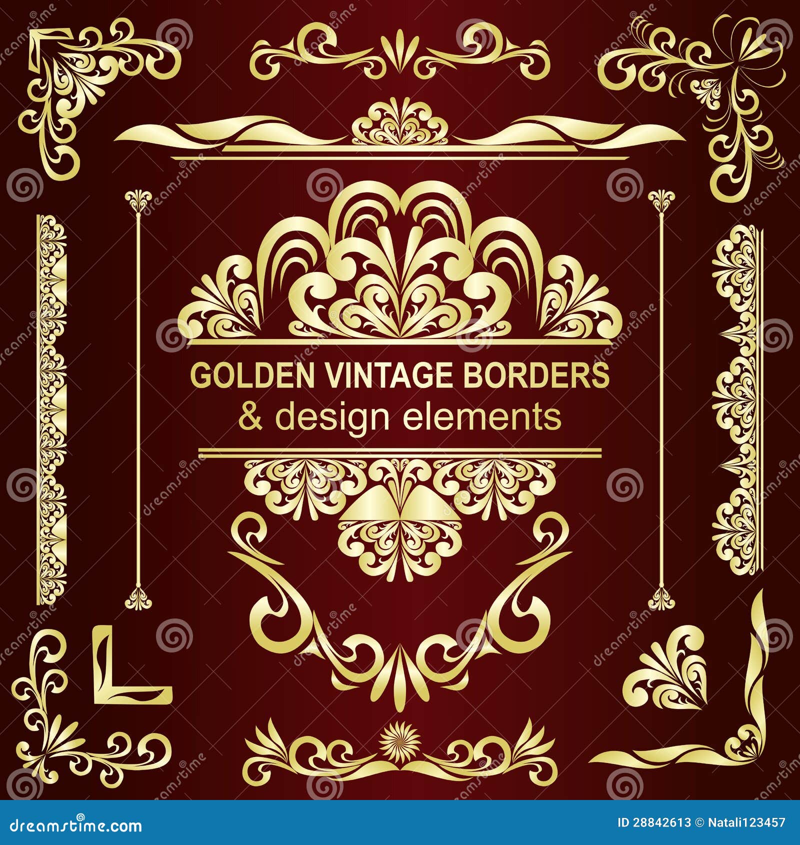 Golden Vintage Borders & Design Elements. Stock Vector - Illustration ...