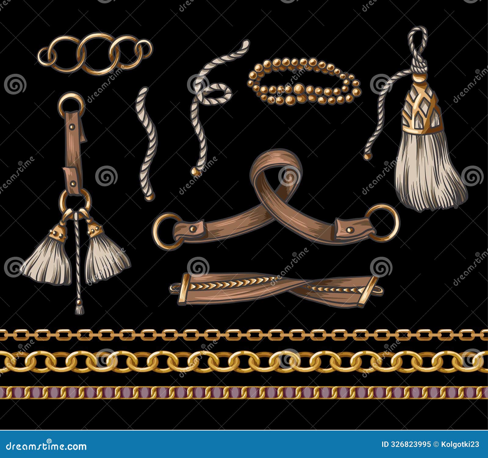 Golden Vintage Chain and Belts Isolated. Vector. Stock Illustration ...