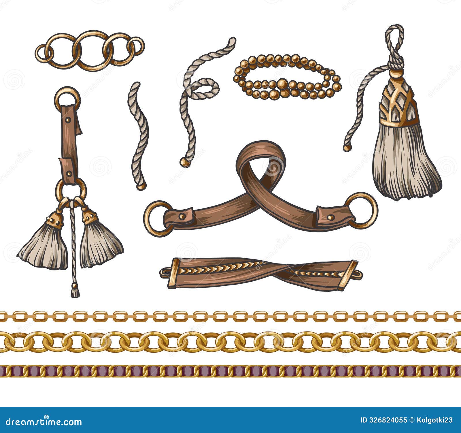 Golden Vintage Chain and Belts Isolated. Vector. Stock Illustration ...
