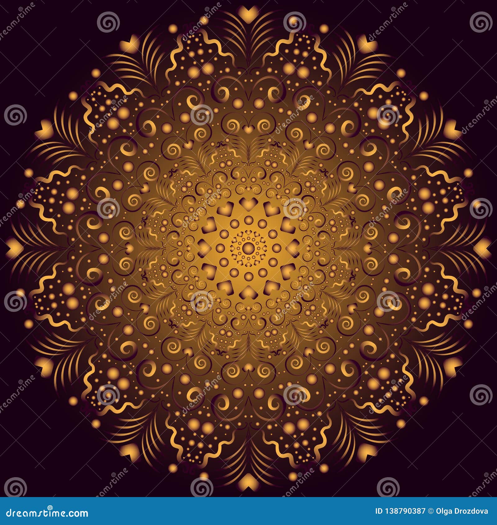 Golden Vintage Round Pattern Over Dark Stock Illustration ...