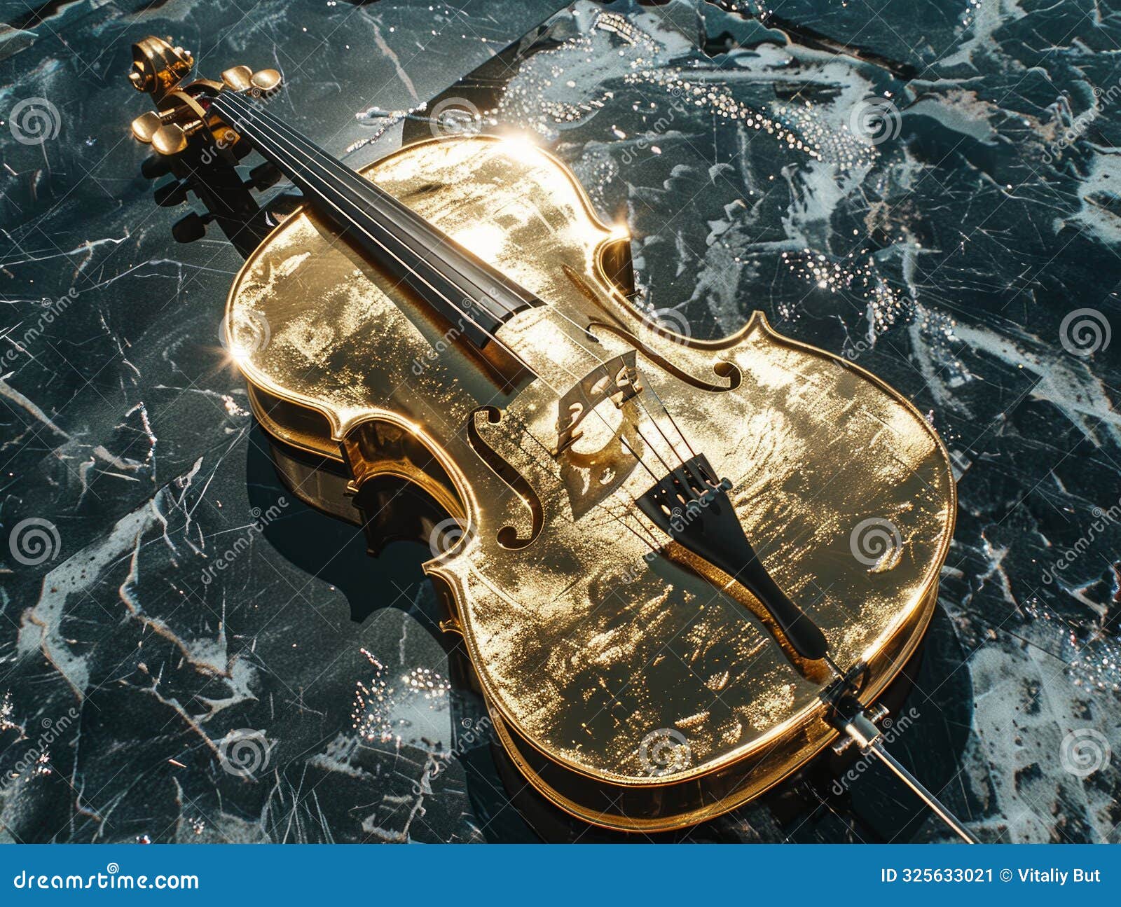 Golden Violin Elegantly Rests on Top of a Luxurious Marble Surface ...