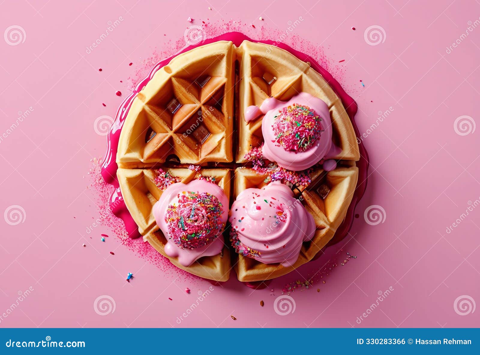 Golden Waffle Texture with Pink Icing and Sprinkles Stock Illustration ...