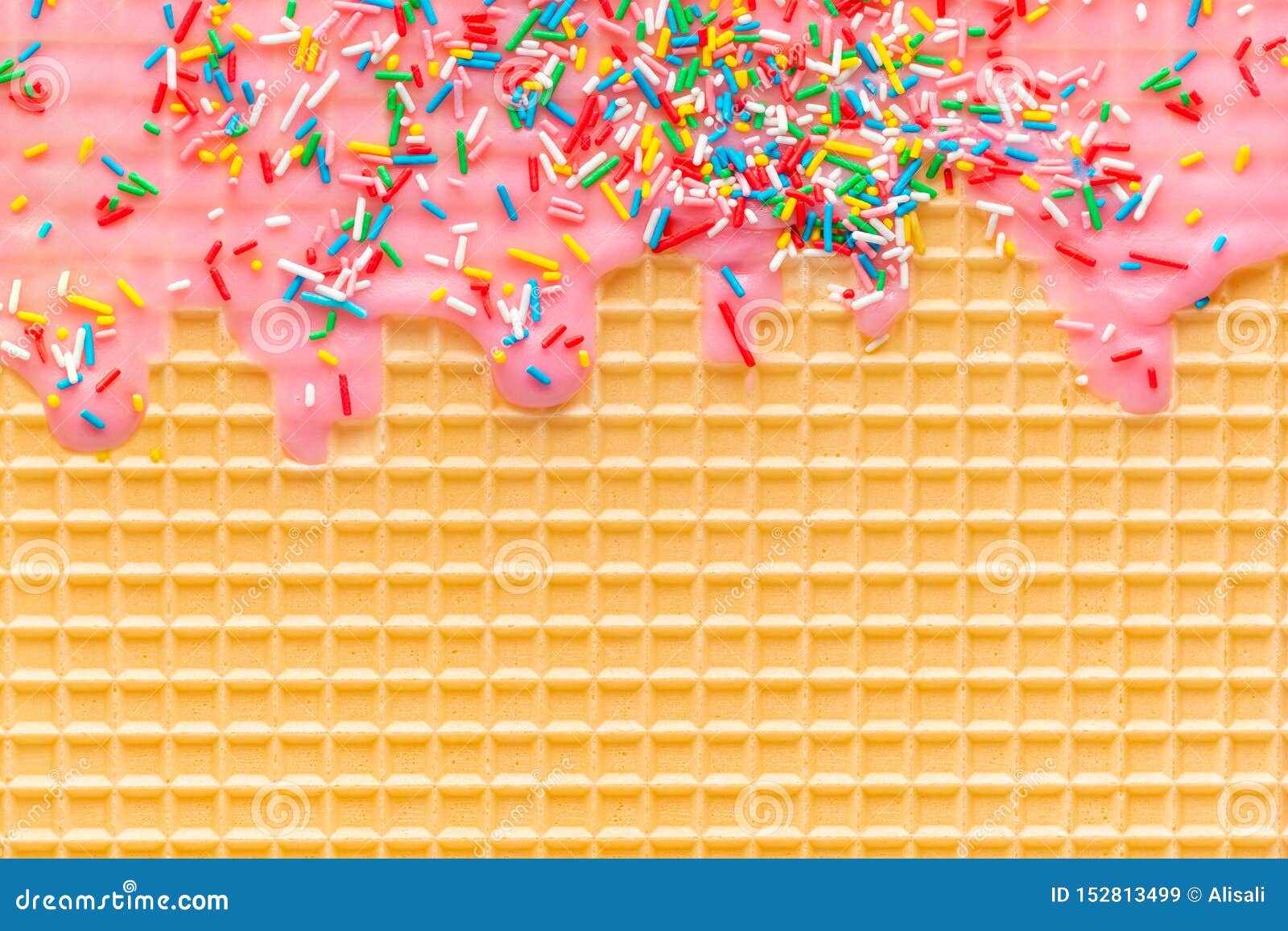 Golden Waffle Texture with Pink Icing and Sprinkles, Background for ...