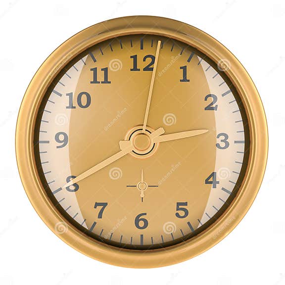 Golden Wall Clock, Front View. 3D Rendering Stock Illustration ...