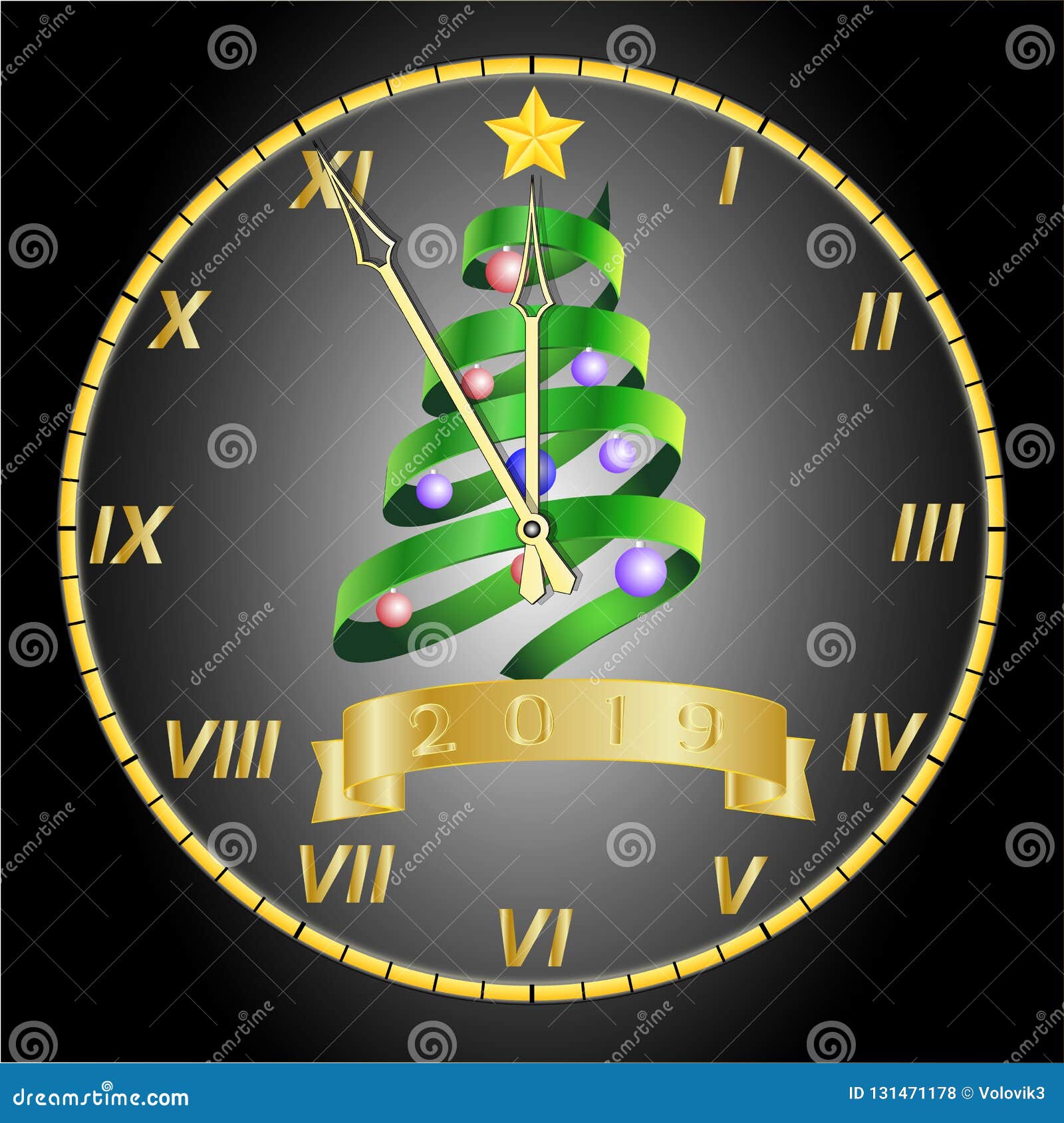 Golden Watch with Christmas Tree and Decorations on the Dial. Stock ...