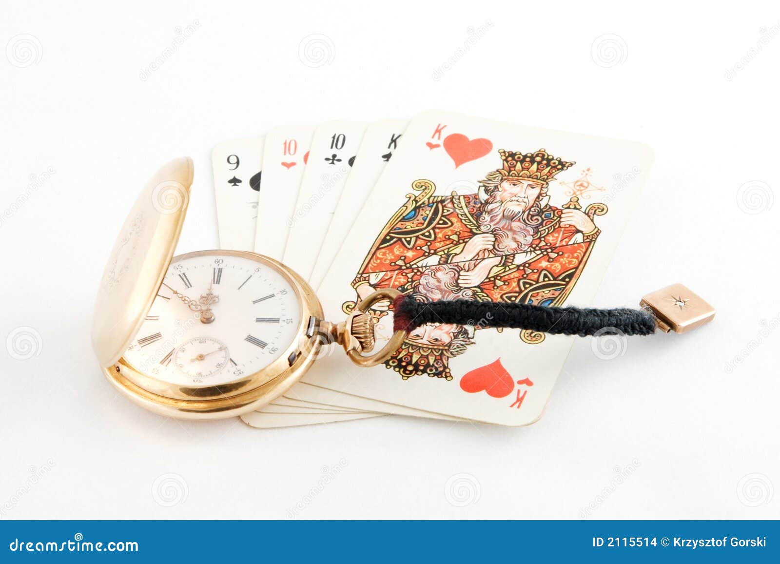 Golden Watch and Playing Cards Stock Photo - Image of numbers, game ...