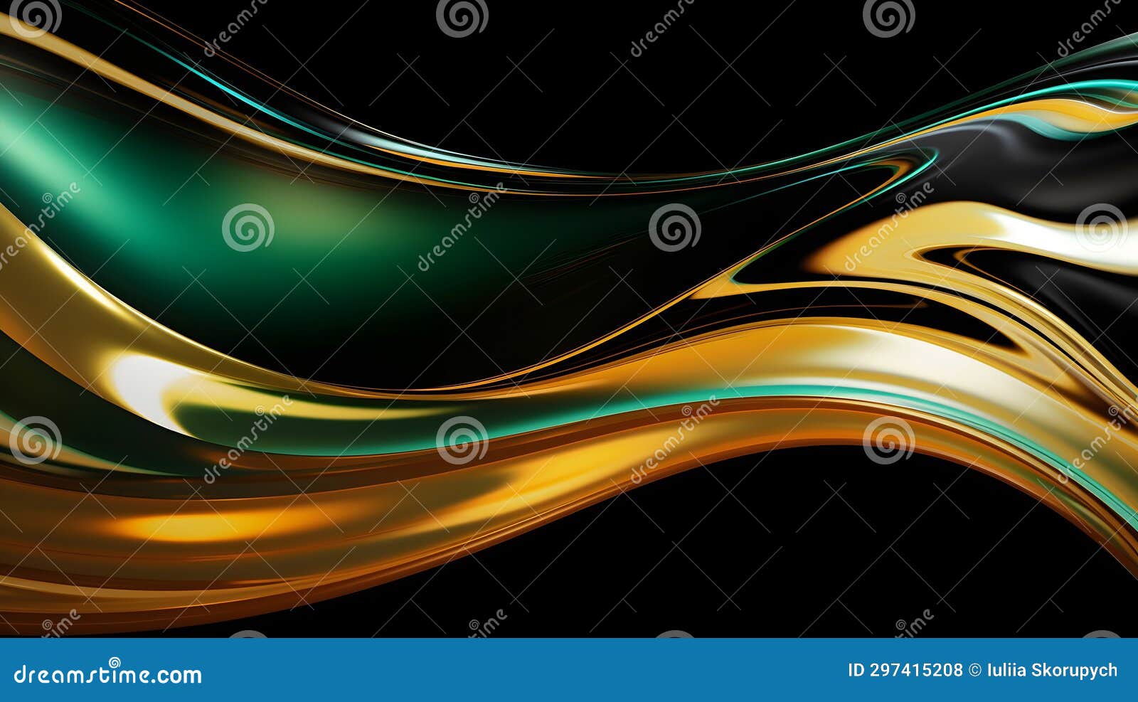 Golden Wave With Emerald Tints On A Black Background Stock Photography ...