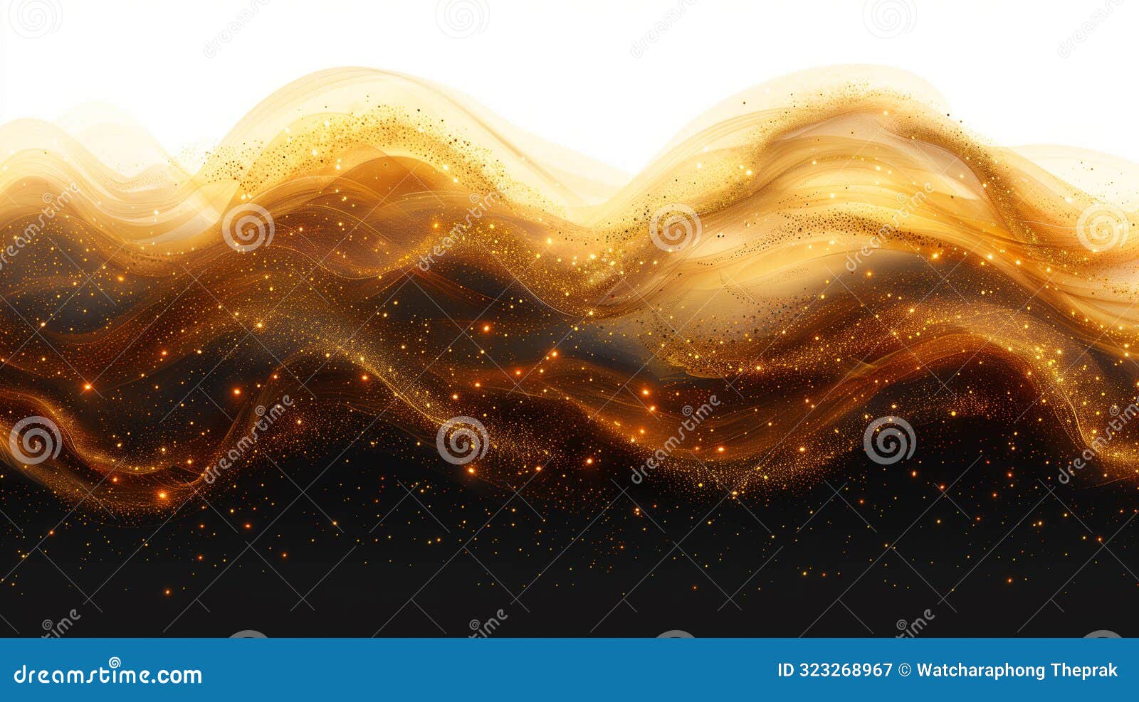 Golden Waves Flow Gracefully Over a Dark Background, Sparkling with ...