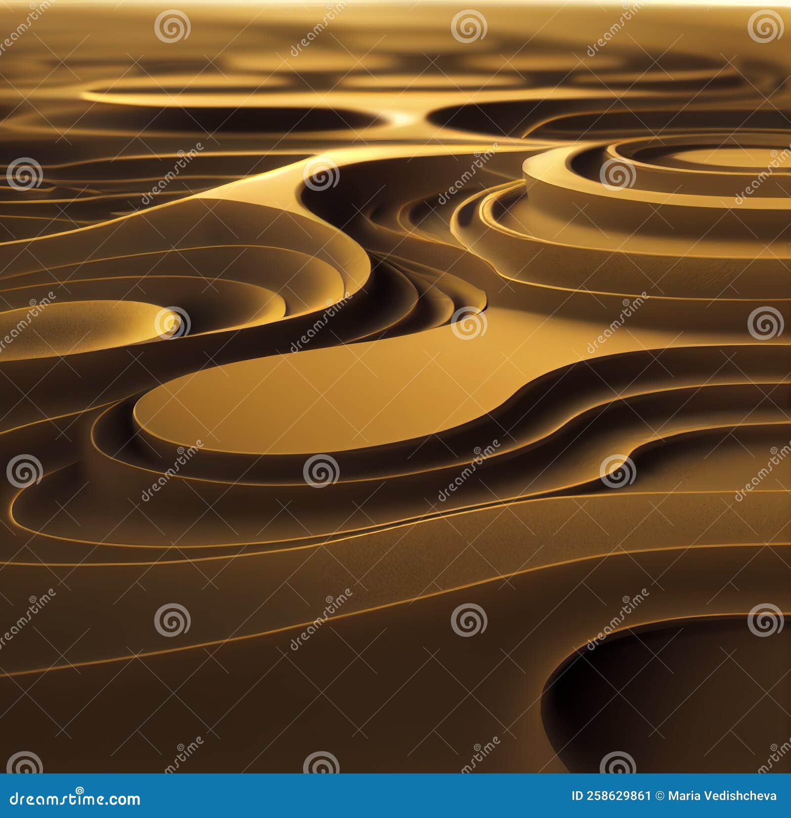 Golden Wavy Surface in Imaginary Space Render Stock Illustration ...