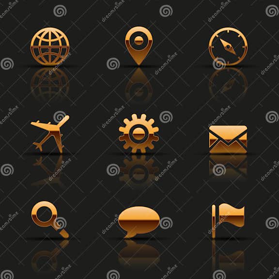 Golden web icons set stock vector. Illustration of business - 42911954