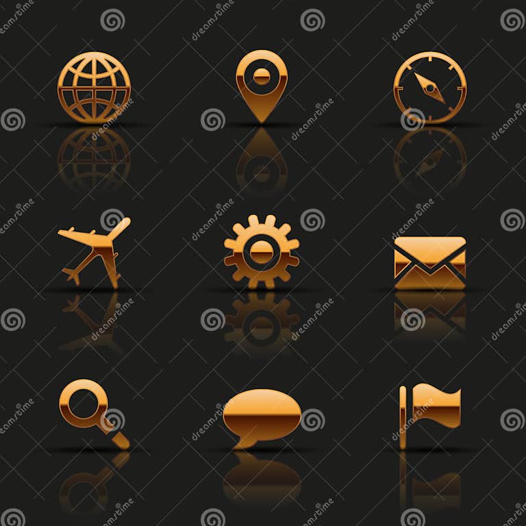 Golden web icons set stock vector. Illustration of business - 42911954