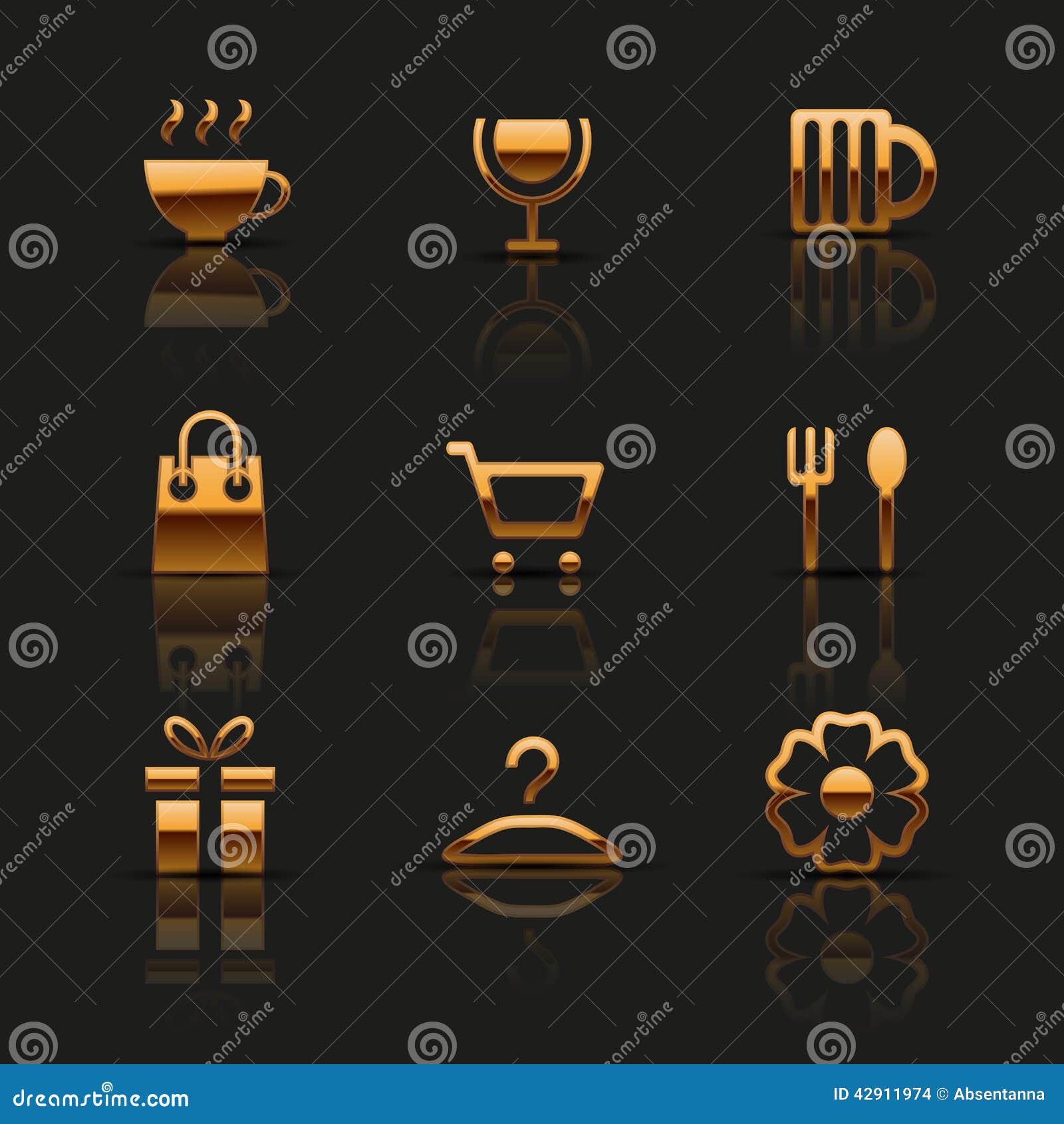 Golden web icons set stock vector. Illustration of coffee - 42911974