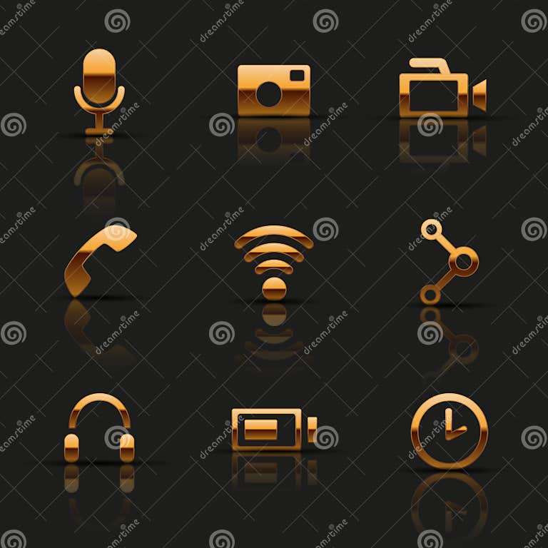Golden web icons set stock vector. Illustration of shadow - 42948983