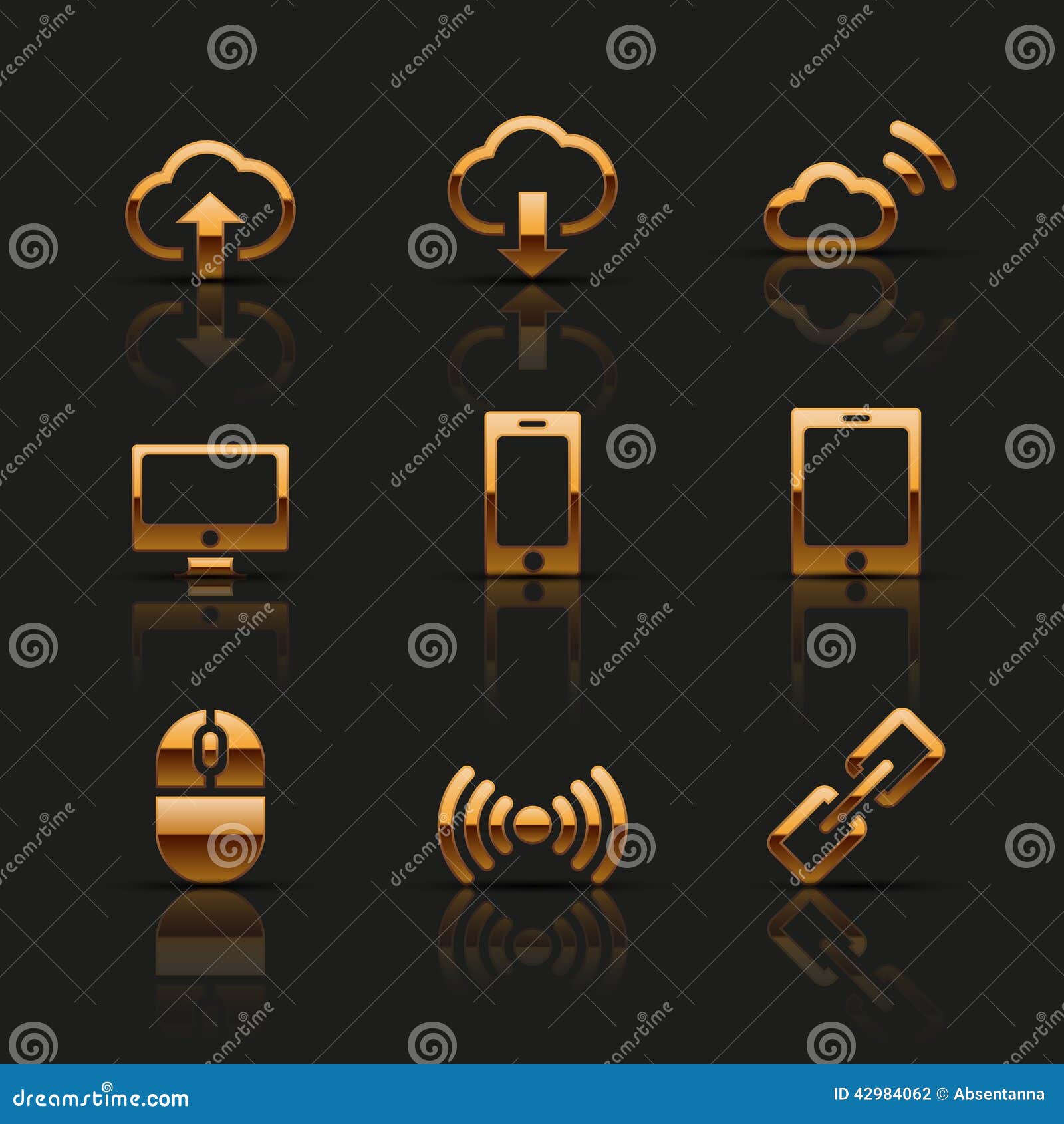 Golden web icons set stock vector. Illustration of mobile - 42984062