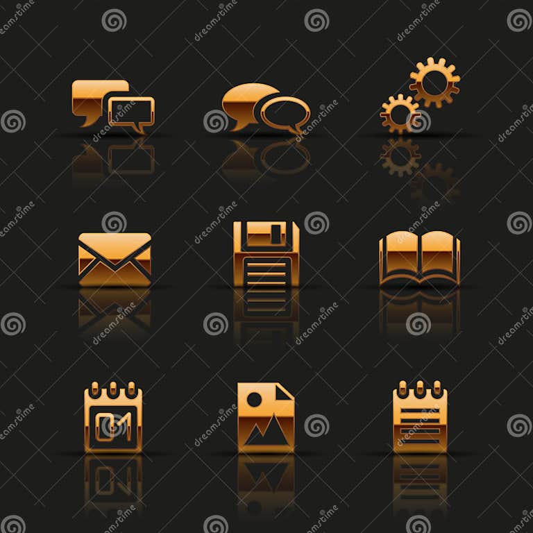 Golden web icons set stock vector. Illustration of letter - 43178690