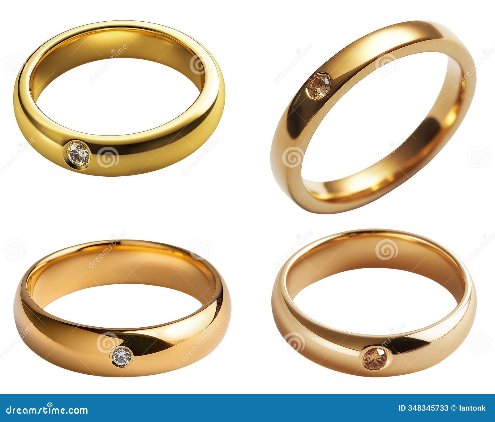 Golden Wedding Ring with Small Gemstone on White Background Stock ...