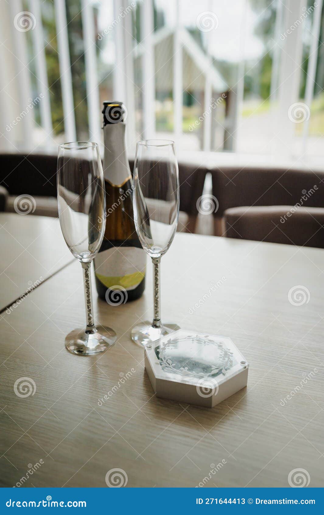 Golden Wedding Rings on a Stand on the Table. Wedding Ceremony Stock ...