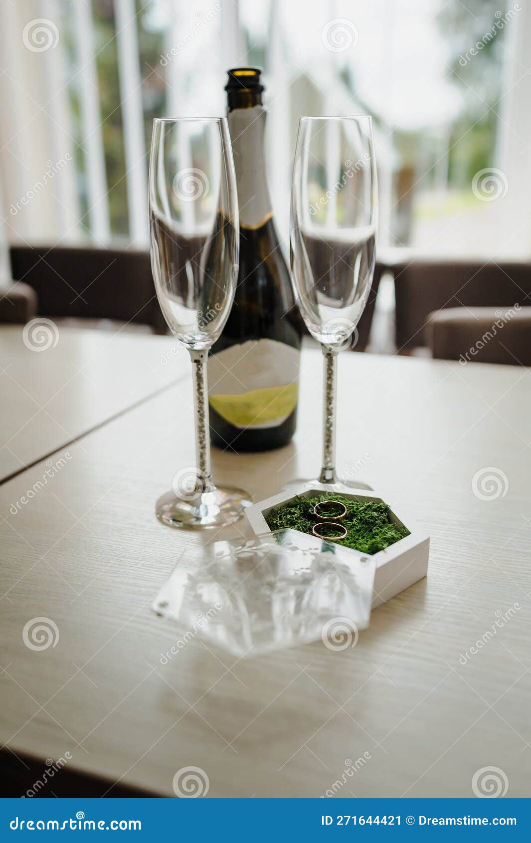 Golden Wedding Rings on a Stand on the Table. Wedding Ceremony Stock ...
