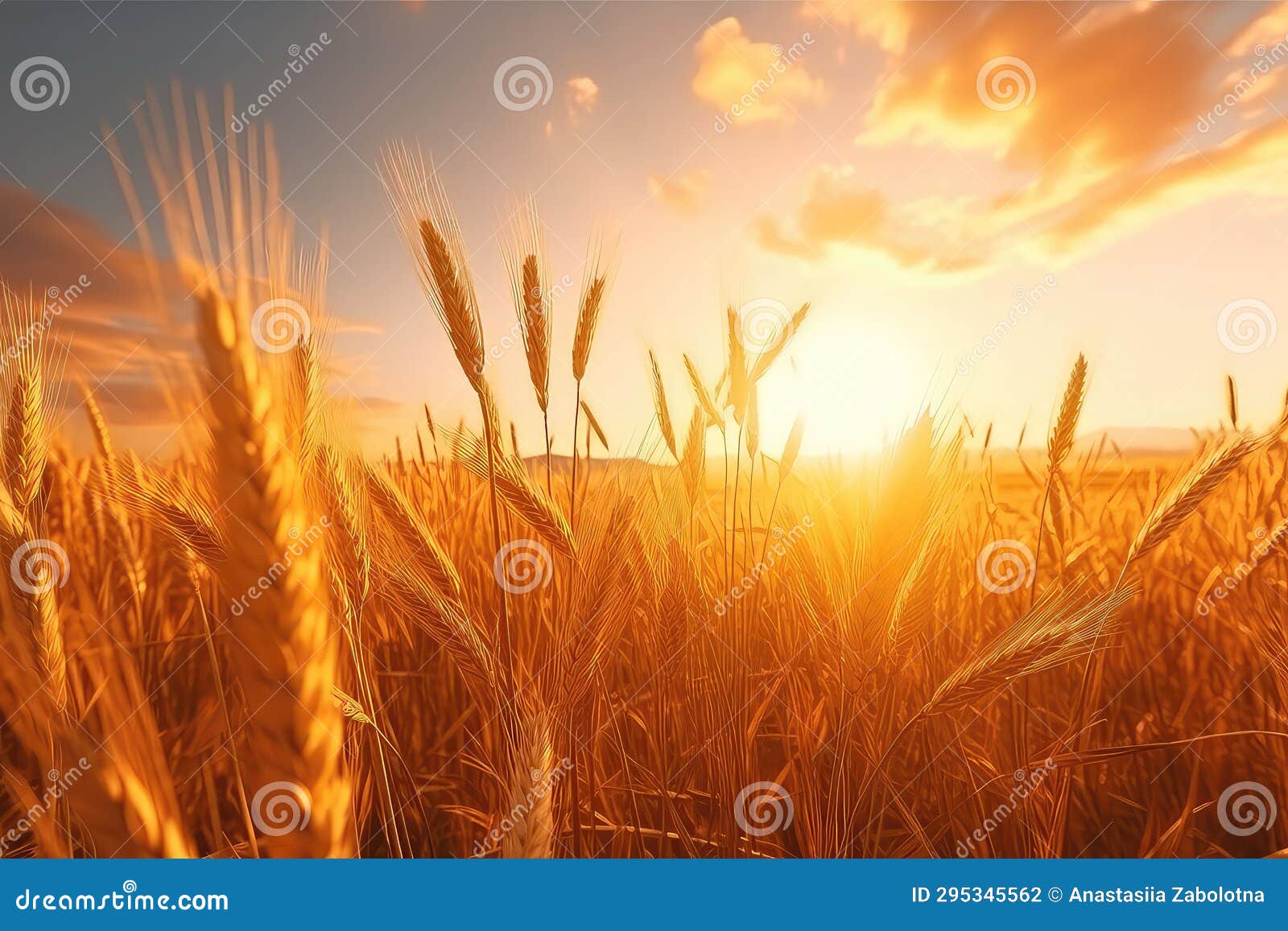 Golden Wheat Field with Stunning Sunset Backdrop Stock Illustration ...