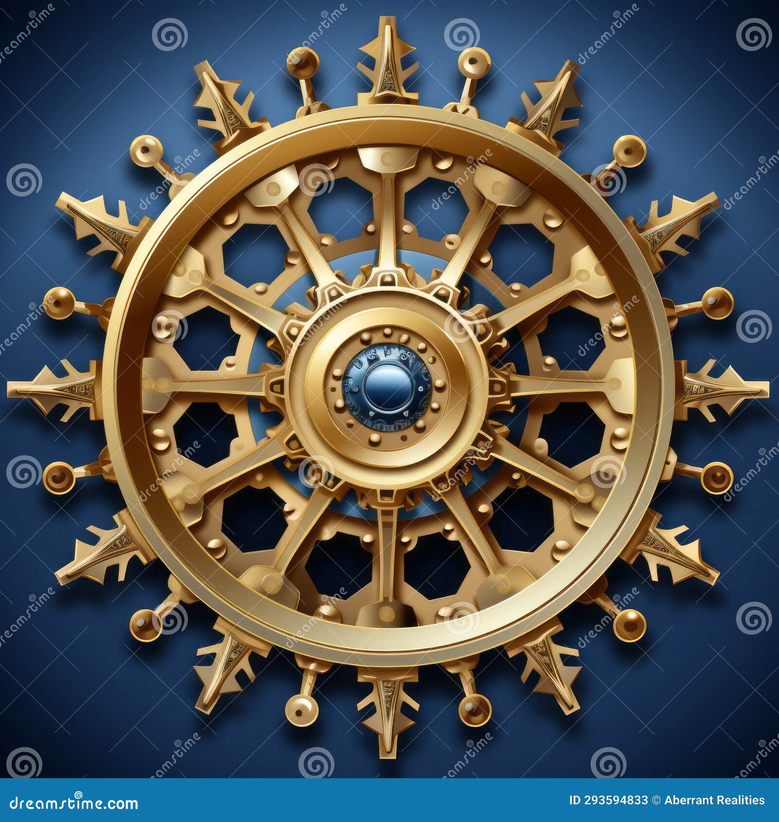 A Golden Wheel with Gears on a Blue Background Stock Illustration ...