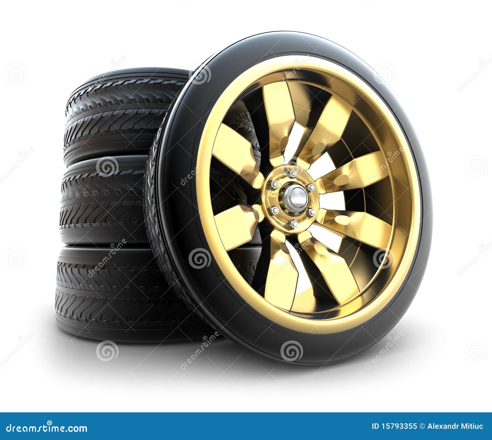 Golden Wheels Set Isolated White Stock Illustrations – 16 Golden Wheels ...