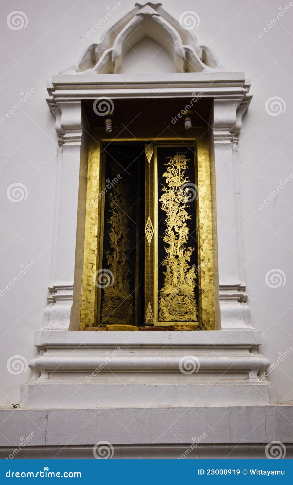 Golden Window Frame On White Concrete Wall In Temple Royalty-Free Stock ...