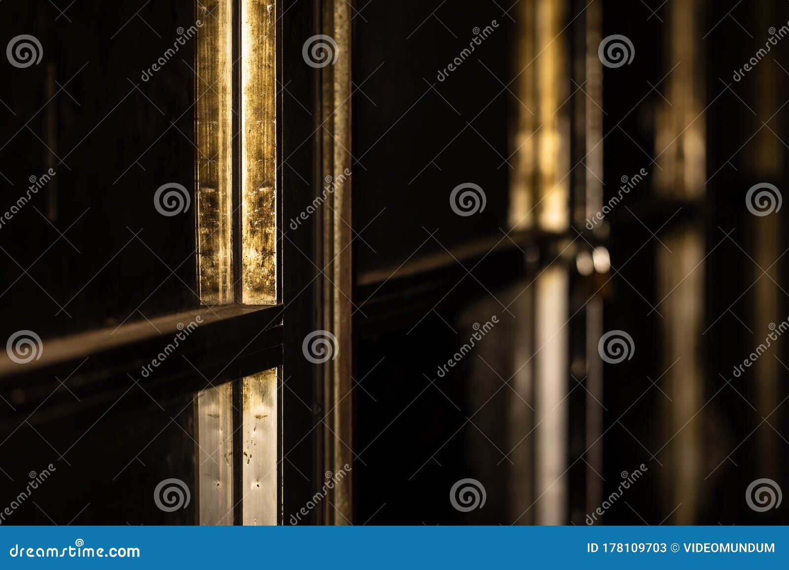Golden Window Frame in the Dark Stock Image - Image of outline, window ...