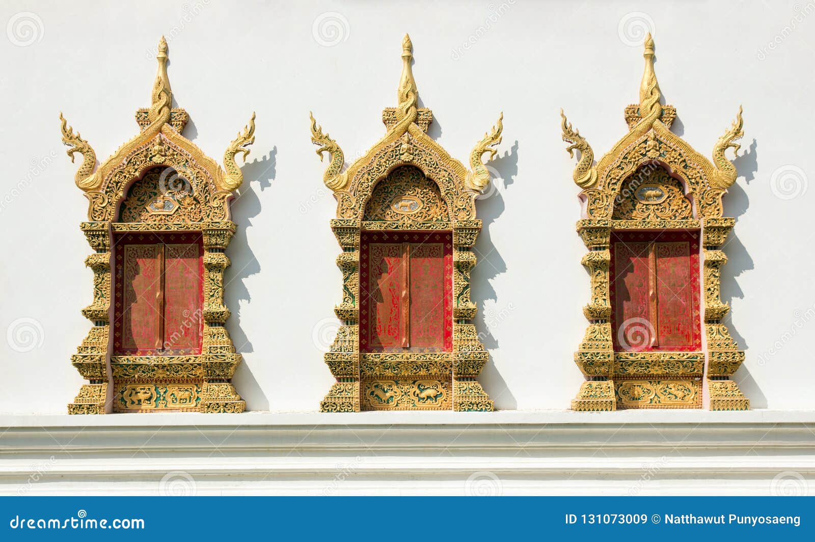 Golden Window Frame on White Concrete Wall in Temple Stock Image ...