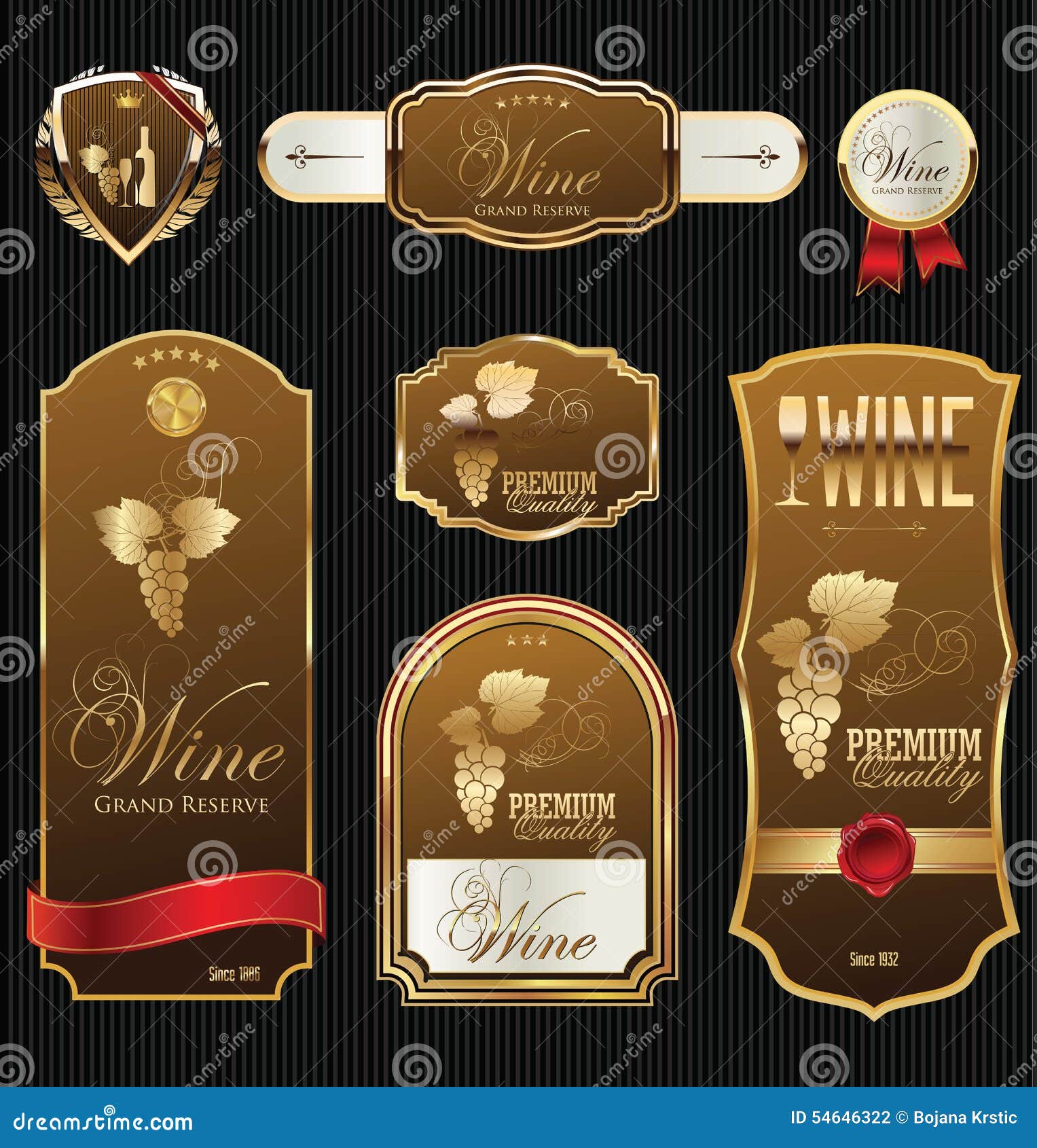 Golden Wine Label Collection Stock Illustration - Illustration of ...