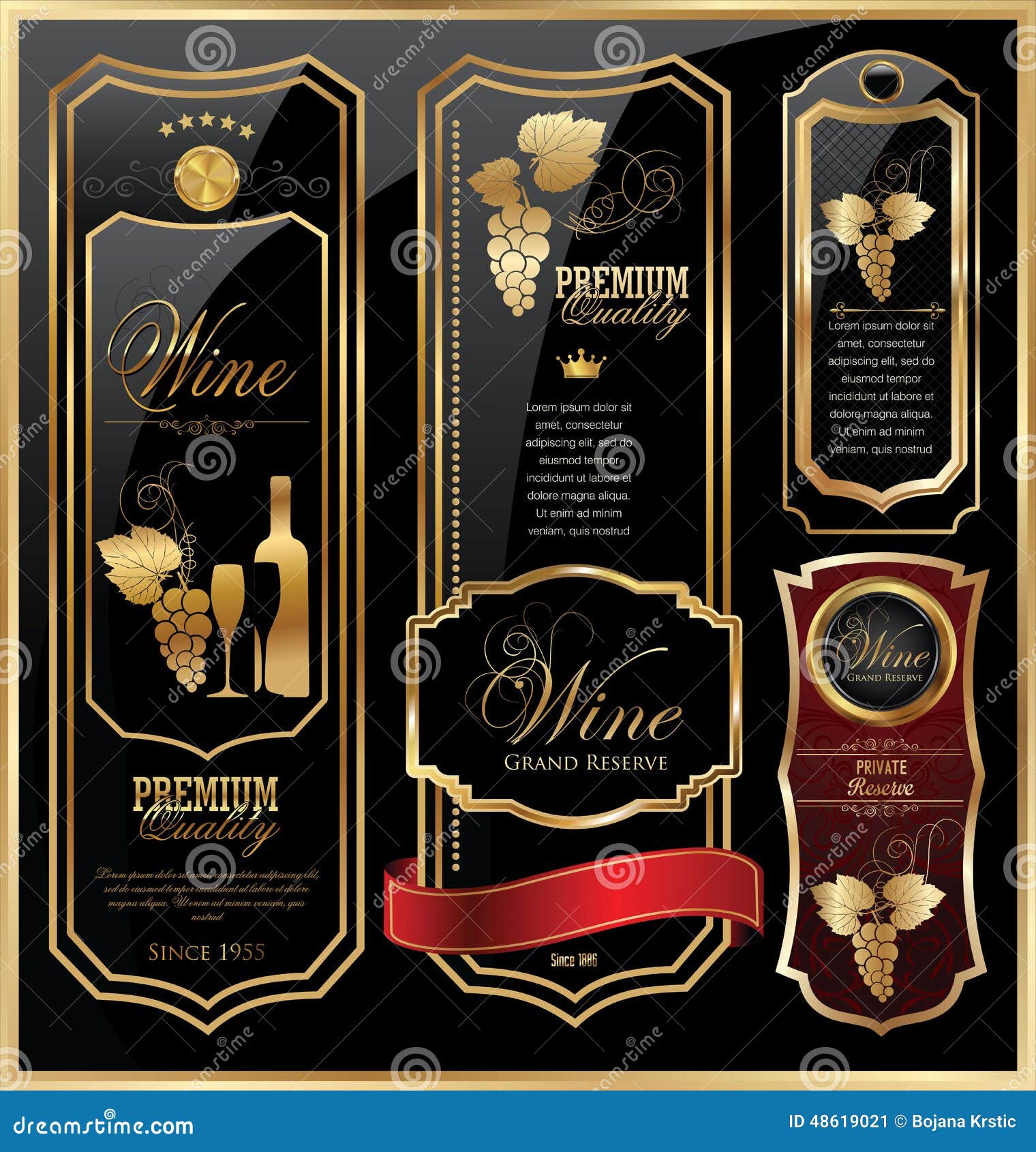 Golden Wine Label Collection Stock Illustration - Illustration of ...