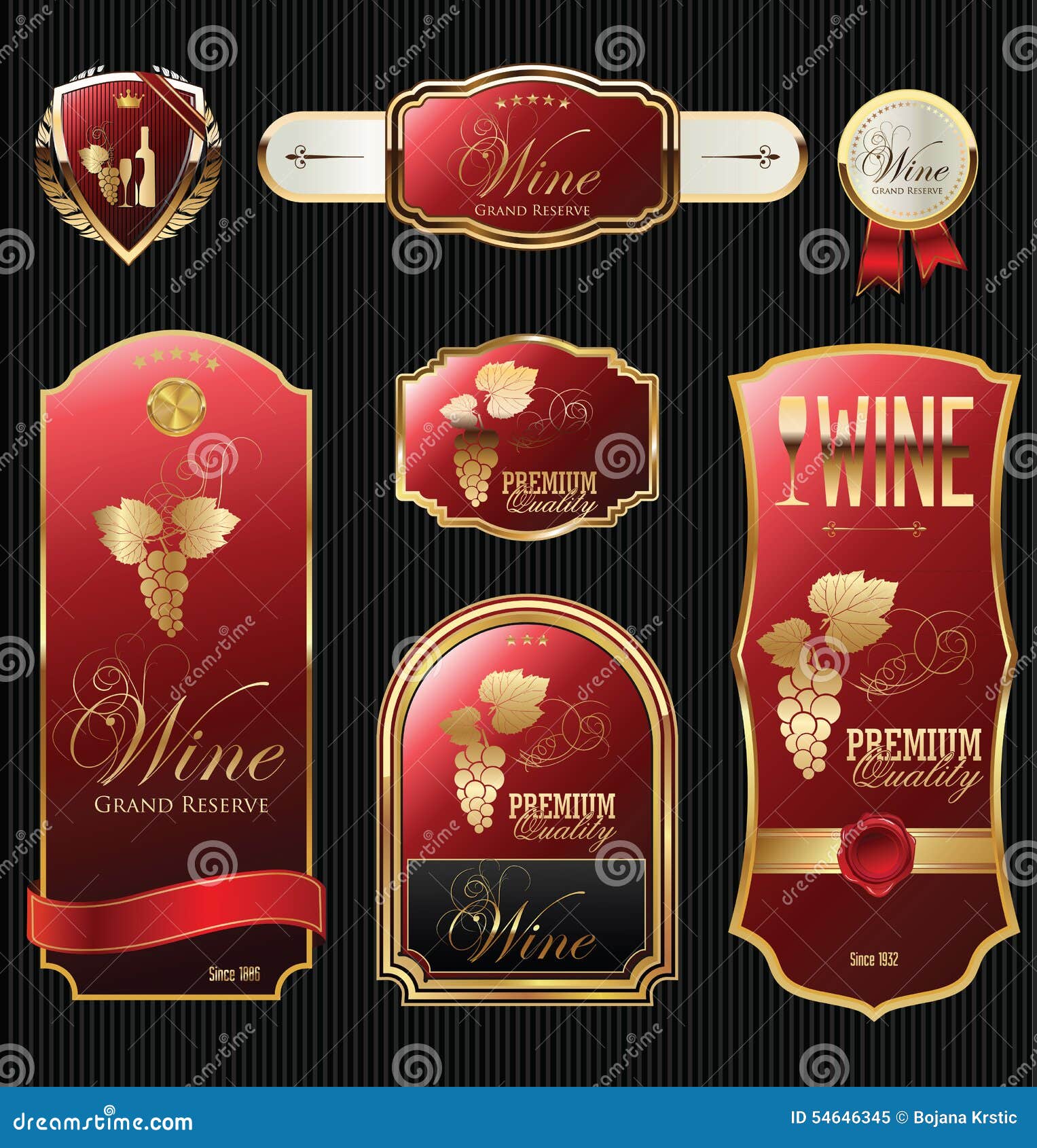 Golden Wine Label Collection Stock Illustration - Illustration of ...