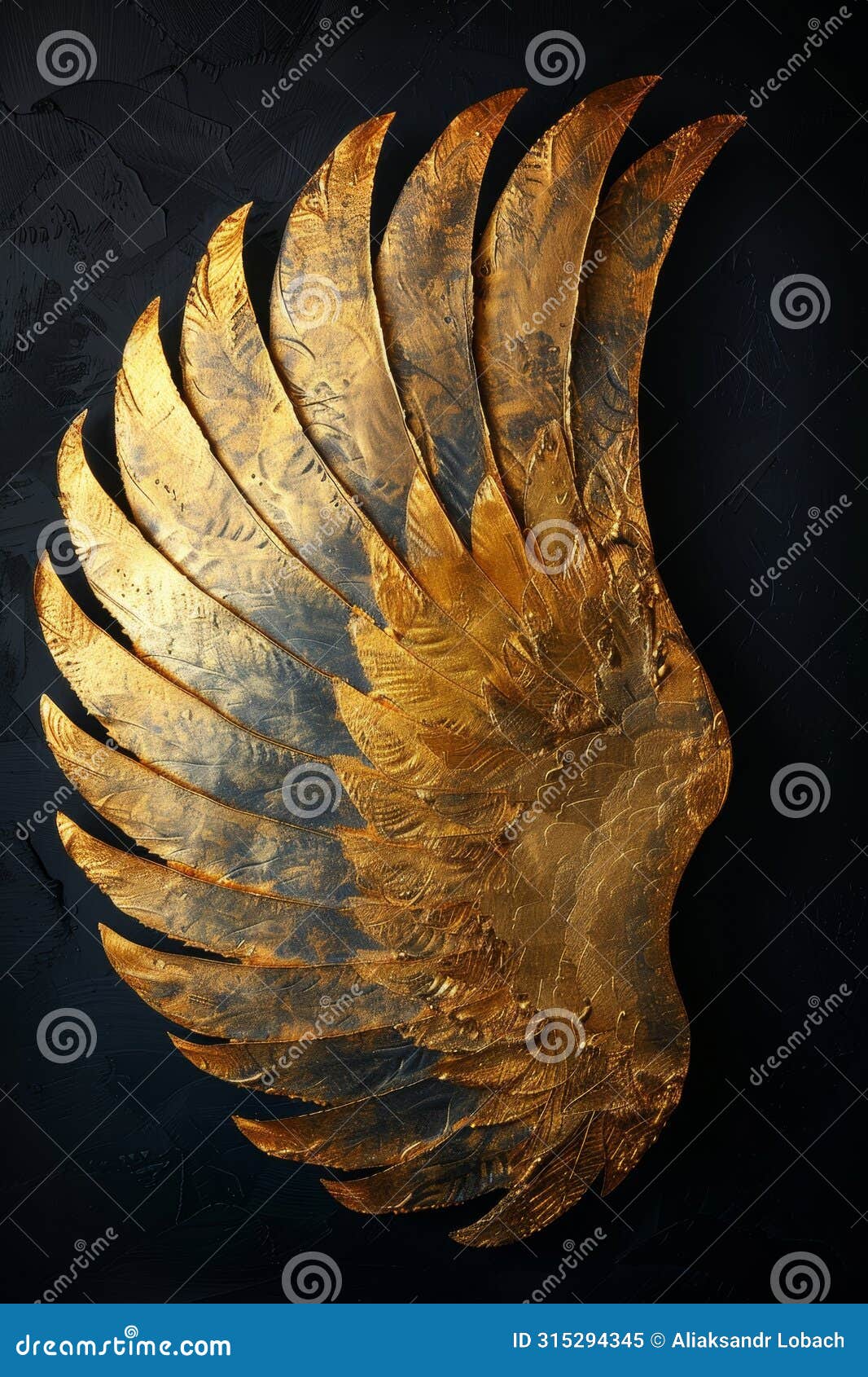 A Golden Wing on a Black Background. Illustration Stock Image - Image ...
