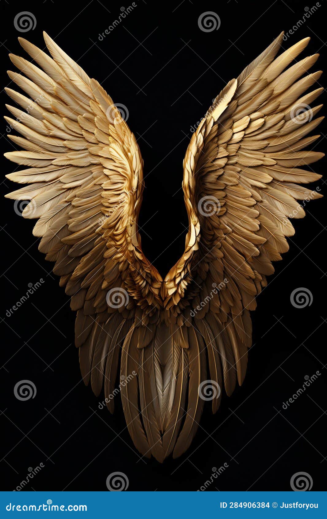 Golden Wing Isolated on Black Background. Generative Ai Stock ...