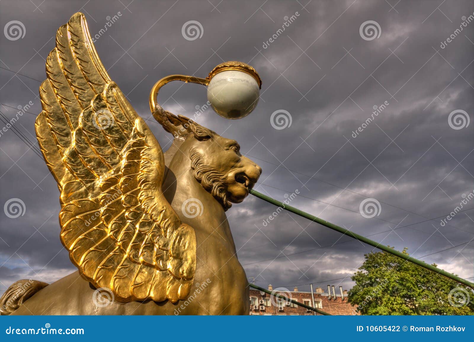 Golden-winged griffin. stock photo. Image of wing, bridge - 10605422