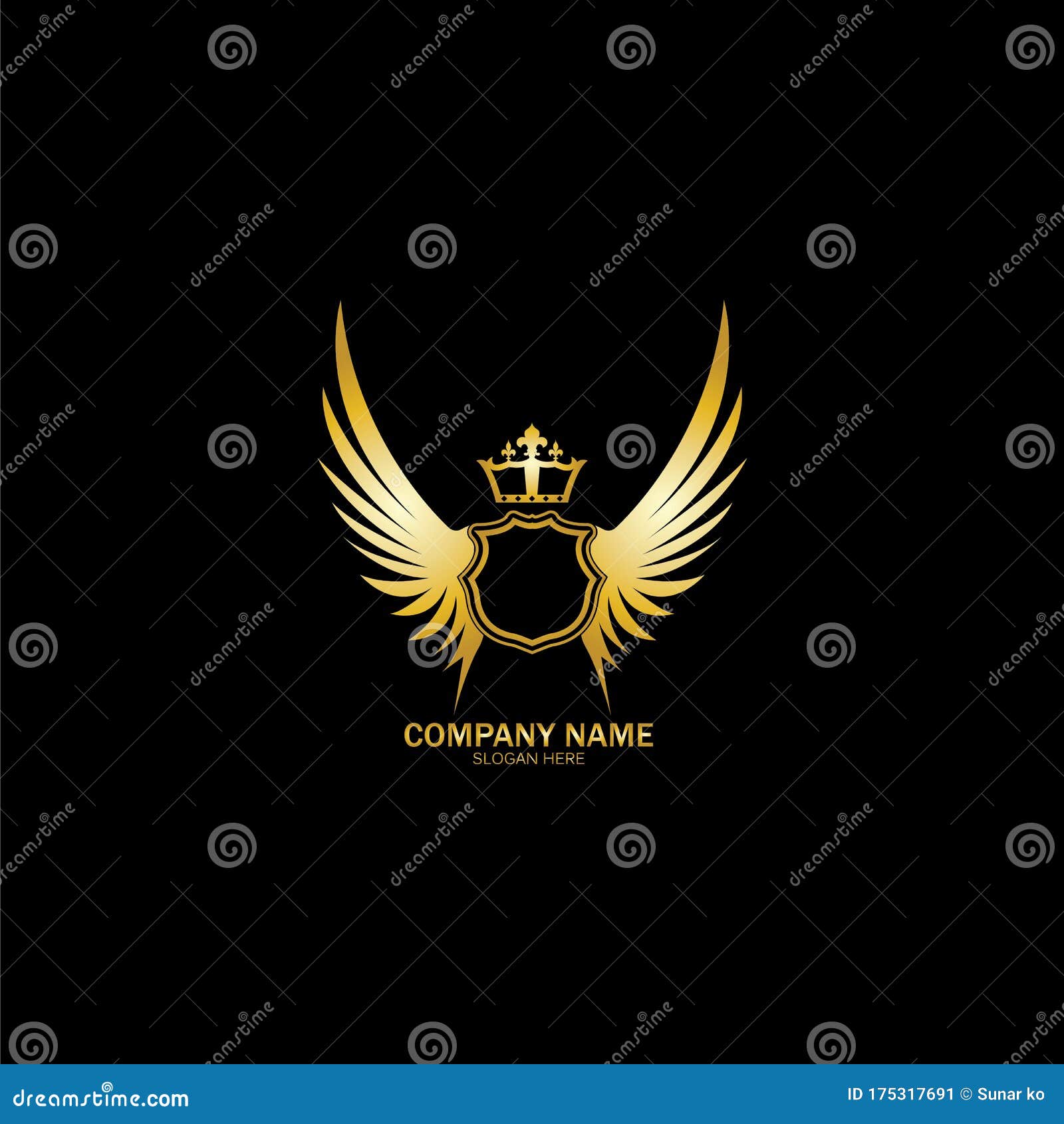 Golden Winged Shield with Crown Logo / Heraldry Symbol Stock Vector ...