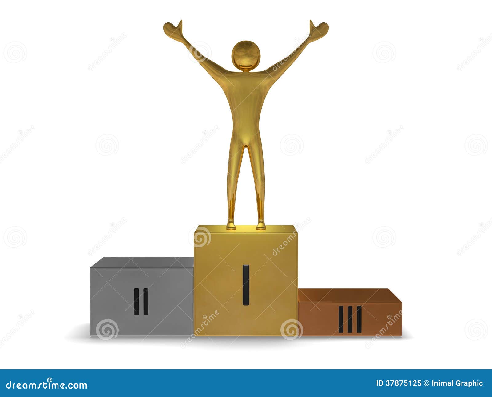 Golden Winner on Podium of Gold, Silver and Bronze. Front View Stock ...