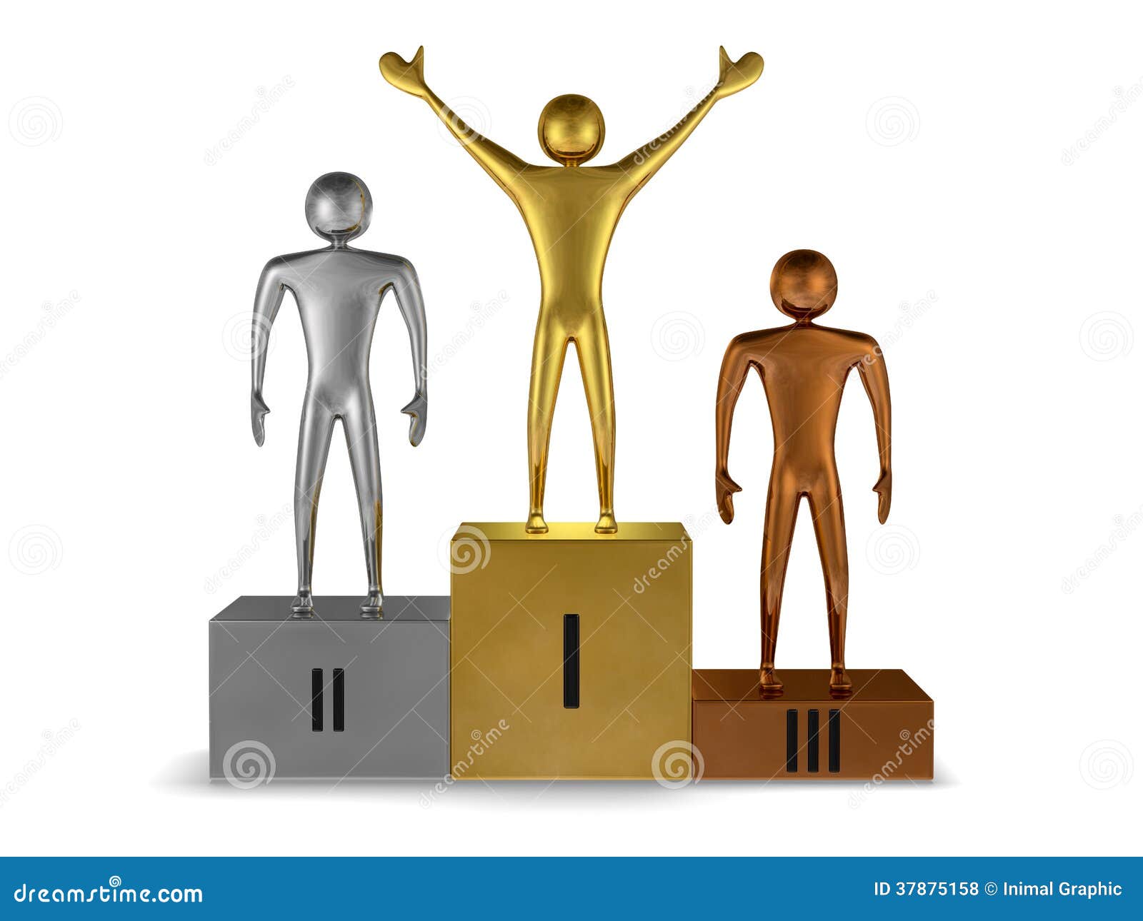 Golden Winner, Silver and Bronze Prizetakers on Podium. Front View ...