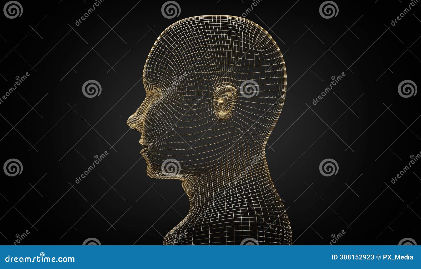 Golden Wireframe Head Shape - 3D Illustration Stock Illustration ...