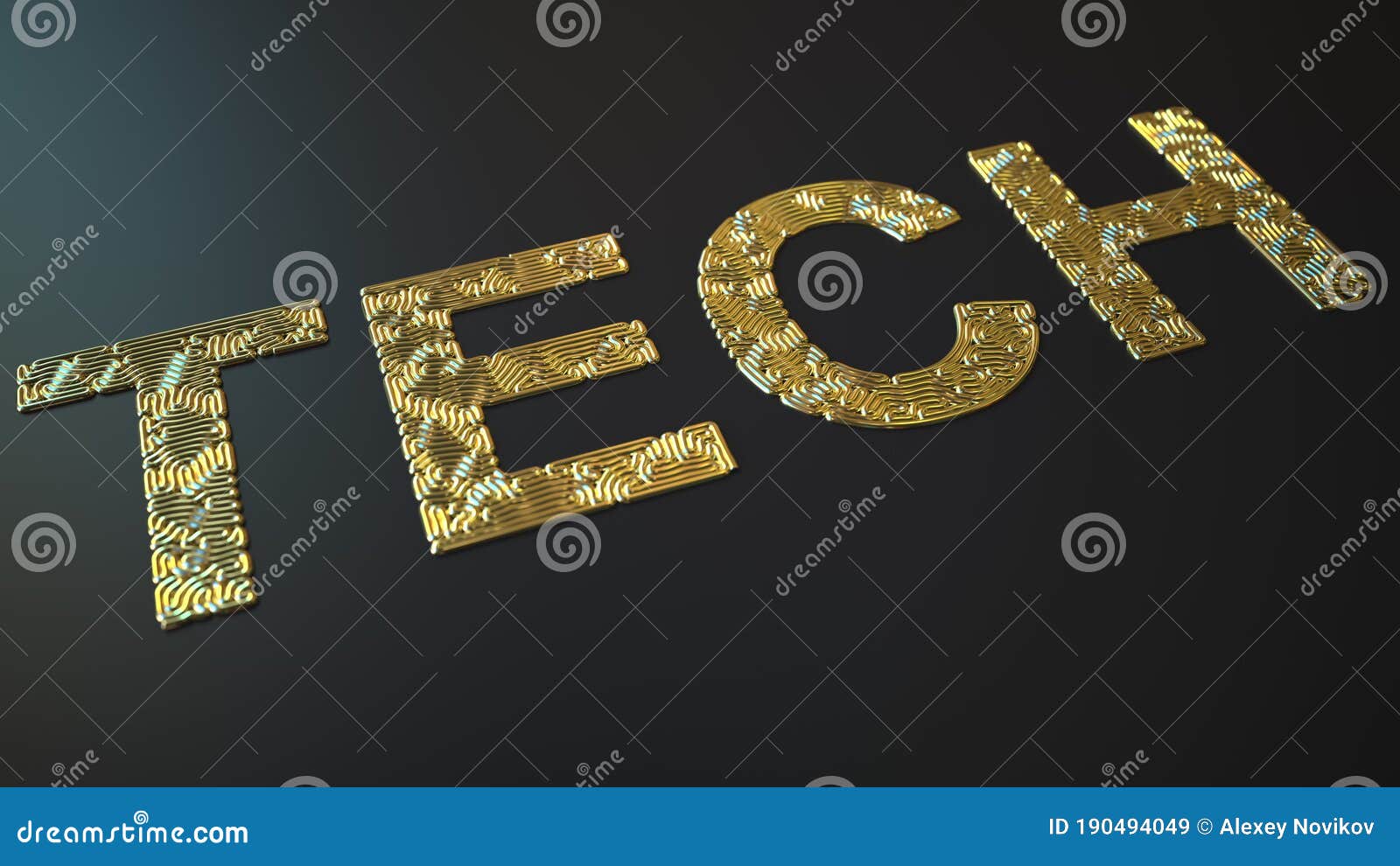 Gold Bending Wires Form TECH Word, 3d Rendering Stock Illustration ...