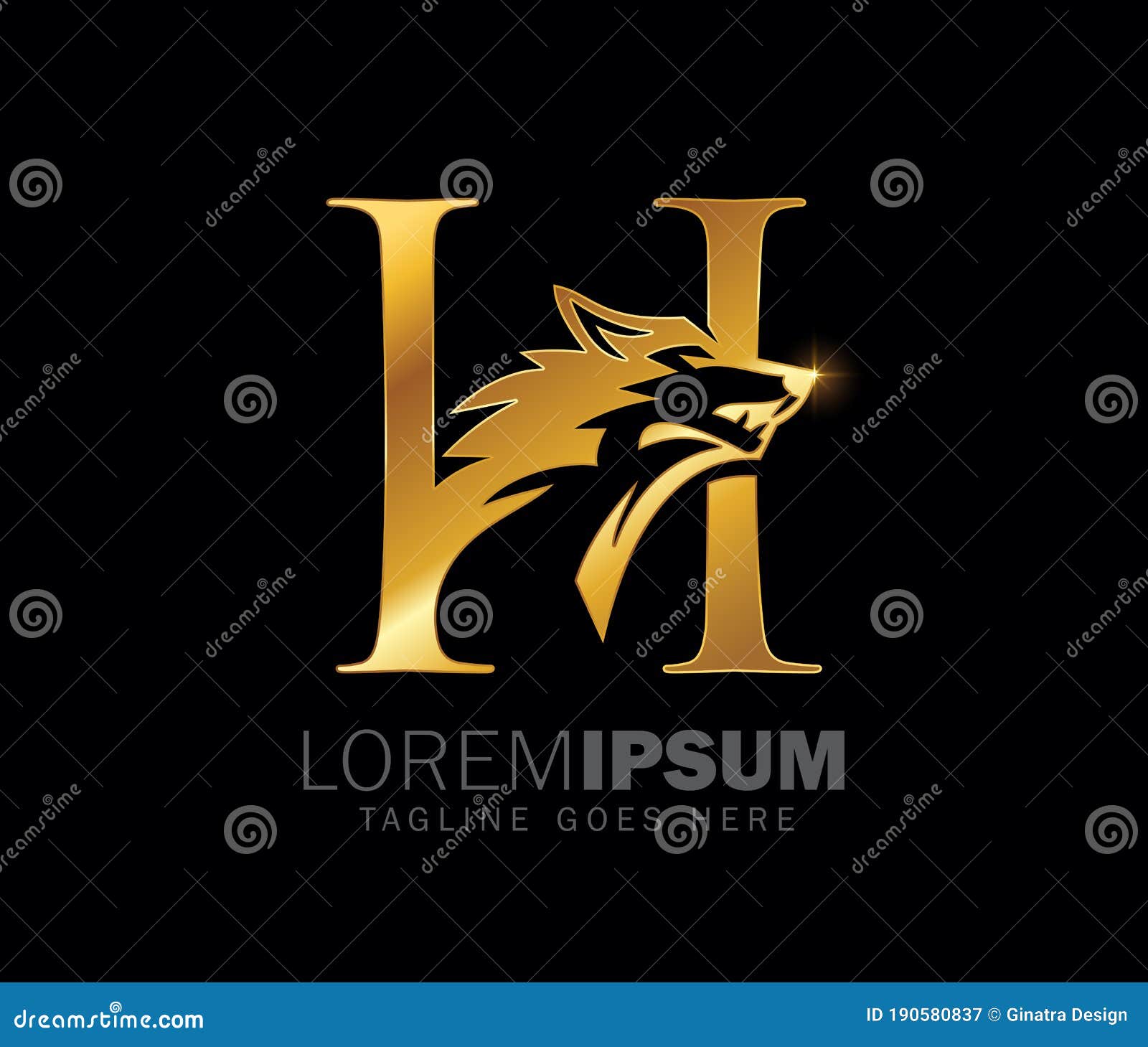 Golden Wolf Initial Monogram Letter H Logo Sign Stock Vector ...