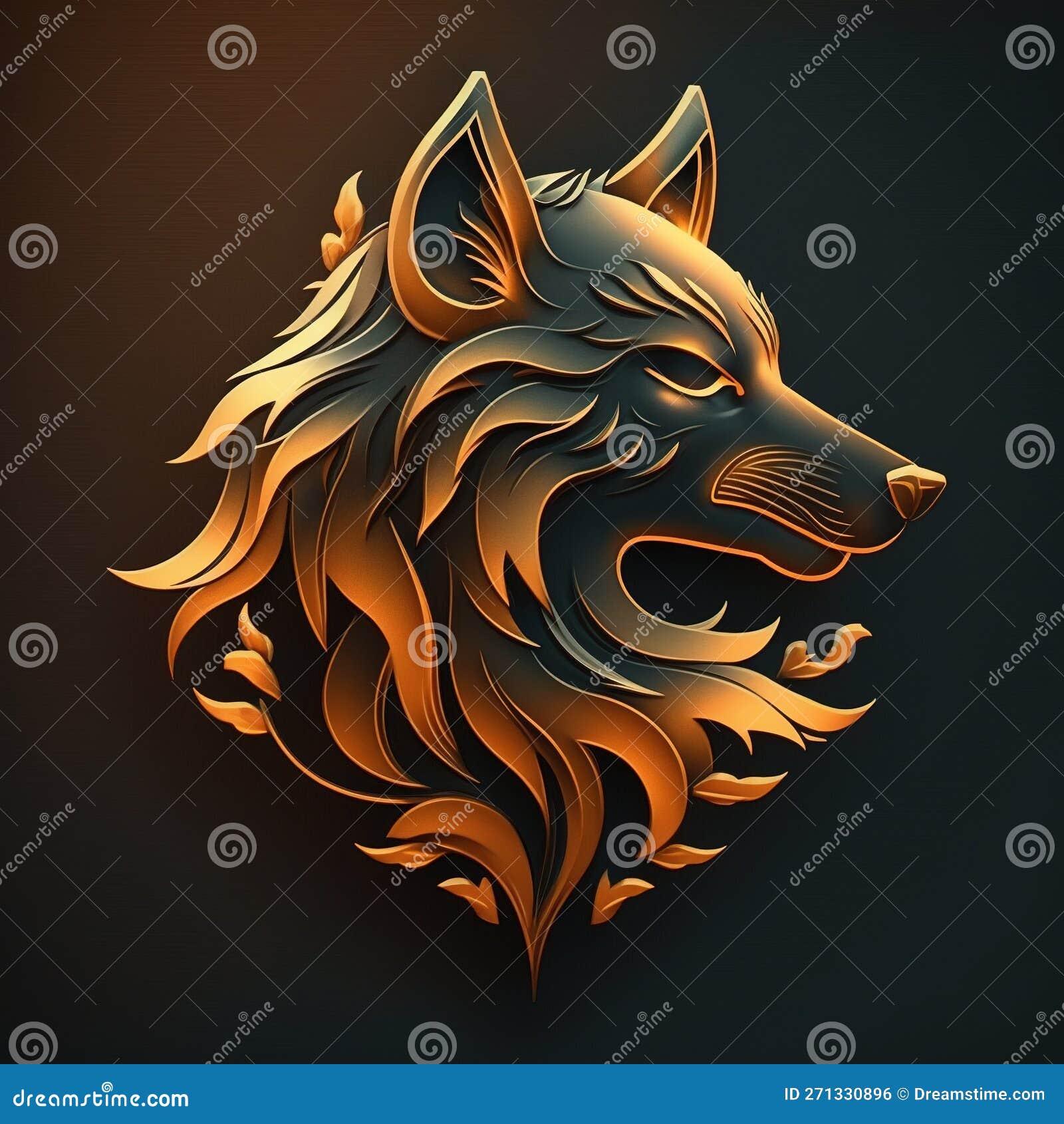 Golden Wolf Logo. Generative AI Stock Illustration - Illustration of ...