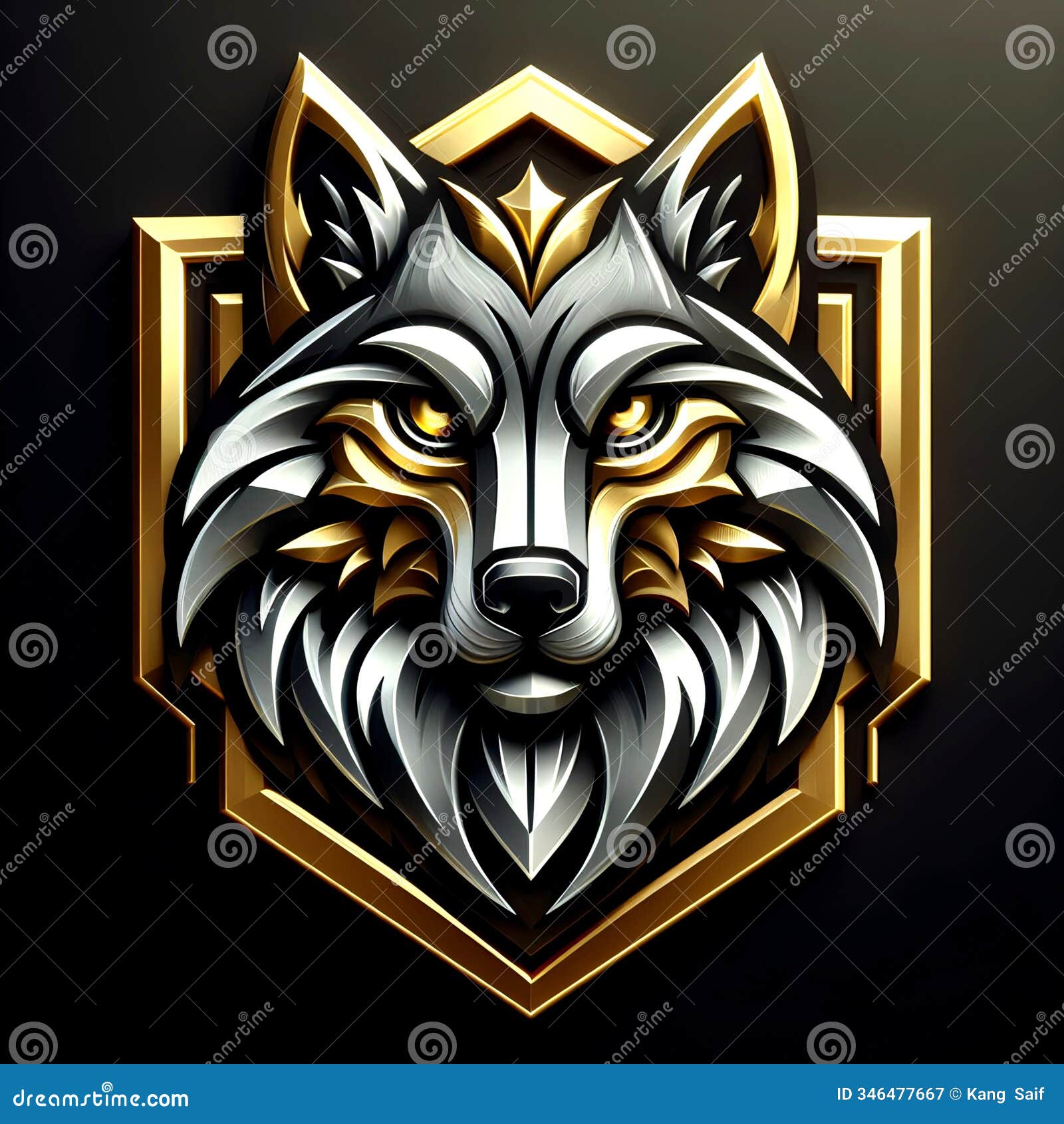 Golden Wolf: Regal & Metallic Stock Illustration - Illustration of ...
