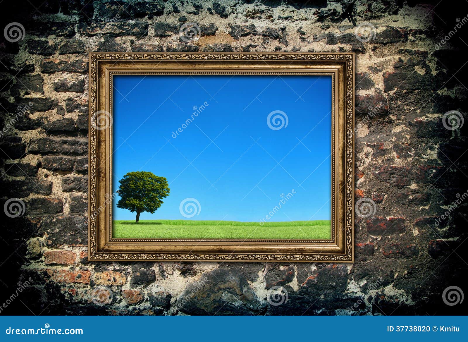 Golden Wooden Frame with Beautiful Landscape Stock Photo - Image of ...