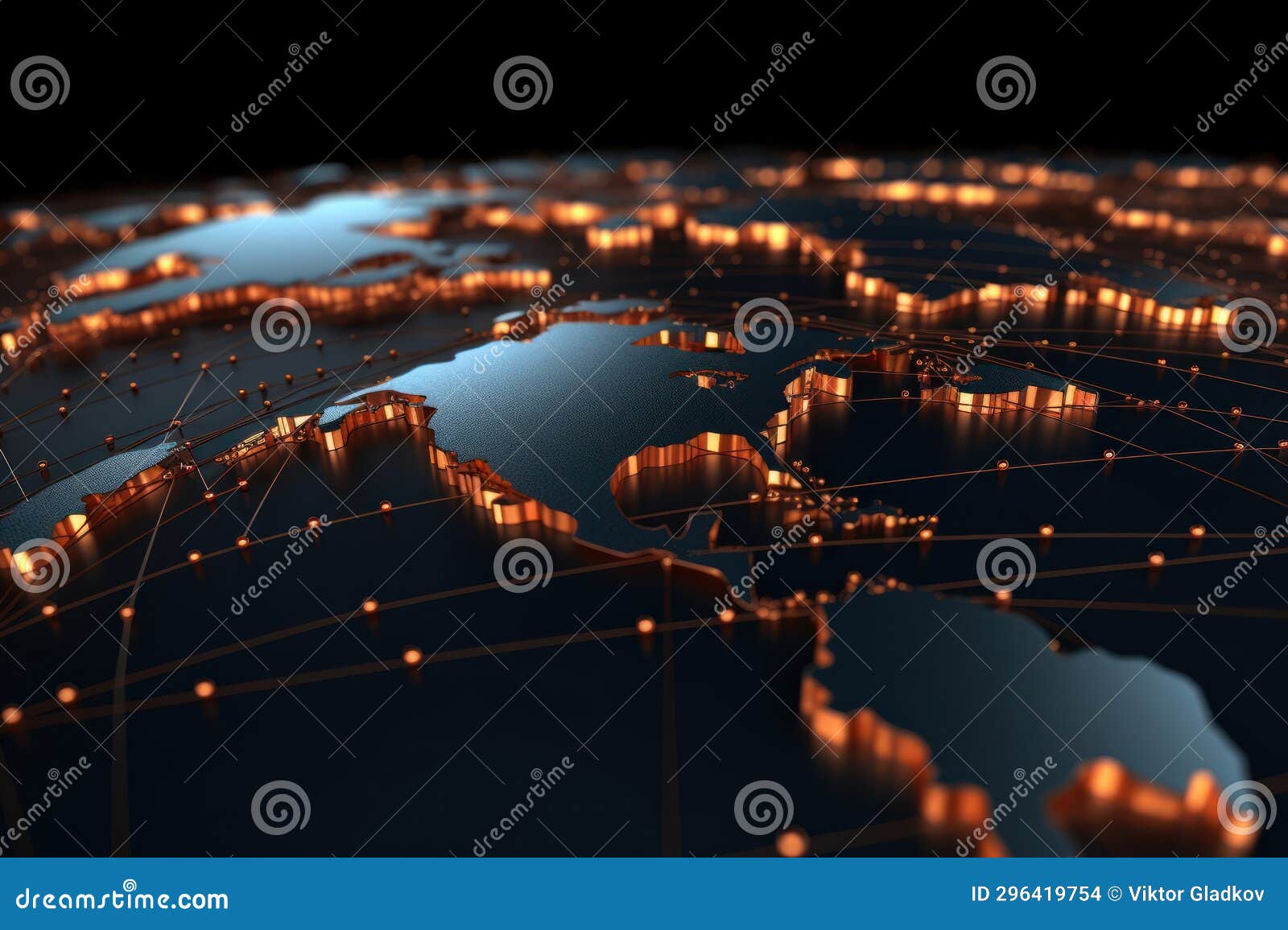 Golden World Map with Interconnected Cities. Generative AI Stock Photo ...