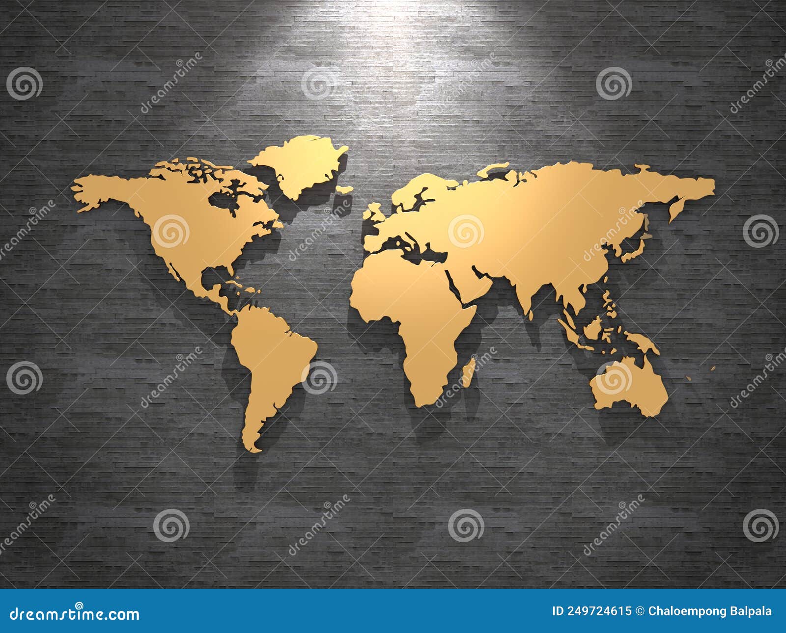 Golden World Map on Tile Wall. Stock Illustration - Illustration of ...